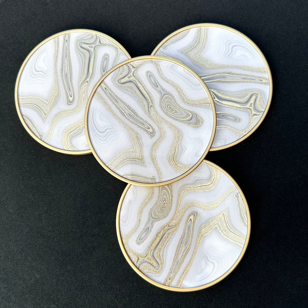 White & Gold Marble Effect Coasters – Margo & Plum