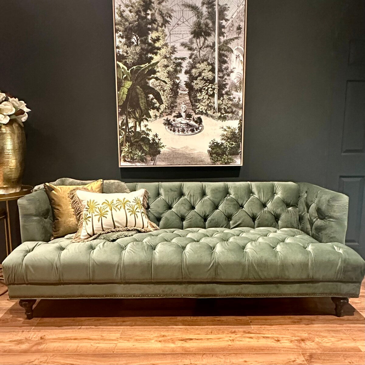 Sage Green Velvet Studded Sofa – Margo & Plum